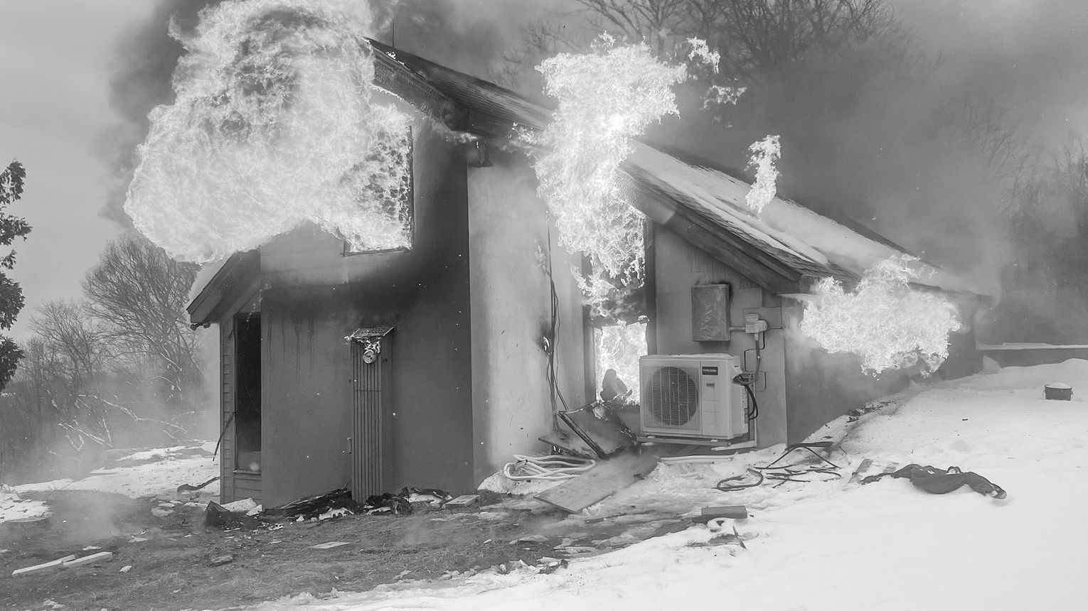 Fire burns house